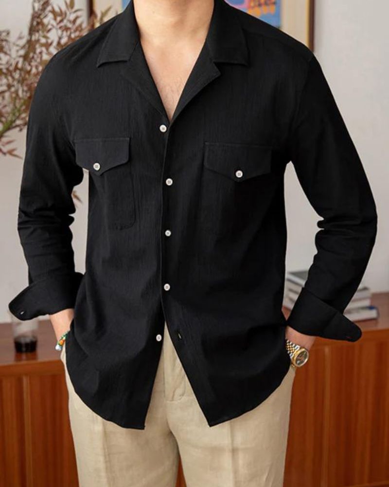 Black Double Pocket Cotton Shirt – Duders